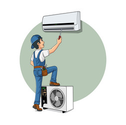 Hvac service cartoon character design Royalty Free Vector
