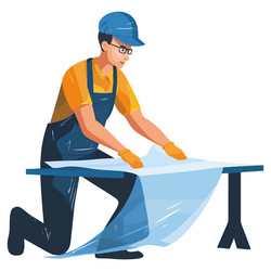 Packing worker with plastic bag Royalty Free Vector Image