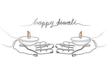 Continuous one line drawing diwali hands holding Vector Image