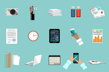 Business and office work items with folder Vector Image