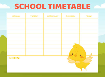 School timetable with days cute yellow Royalty Free Vector