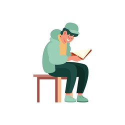 One person reading a book outdoors smiling Vector Image