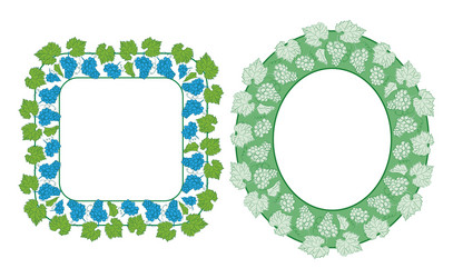 Square and oval decorative frames with grapes Vector Image