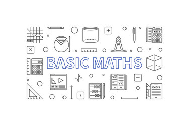 Maths concept outline horizontal banner Royalty Free Vector