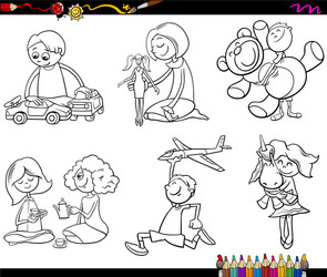 Cartoon toys objects coloring page Royalty Free Vector Image