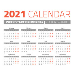 Simple 2021 year calendar Royalty Free Vector Image