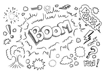 Hand drawn comic doodles on white background Vector Image