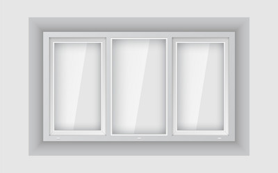 Closed plastic triple window white frame realistic