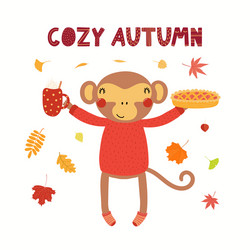 Cute monkey face in autumn leaves crown character Vector Image