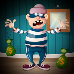 Funny cute crazy cartoon thief characters Vector Image