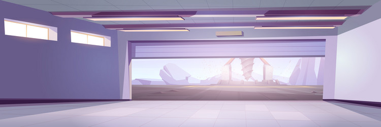 Cartoon spaceship futuristic gates open and closed