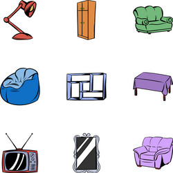 Furniture comics icons set Royalty Free Vector Image