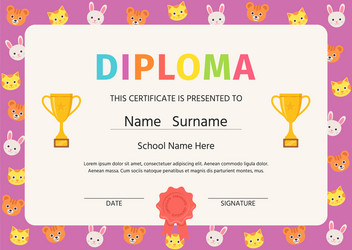 Kid diploma certificate cute preschool design Vector Image