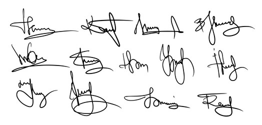 Fake autograph samples hand-drawn signature Vector Image