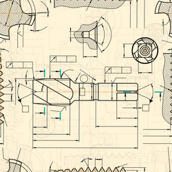 Mechanical engineering drawings on sepia Vector Image