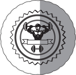 Sticker border with contour muscle man lifting Vector Image