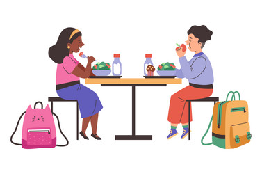Children eating lunch in school cafeteria Vector Image