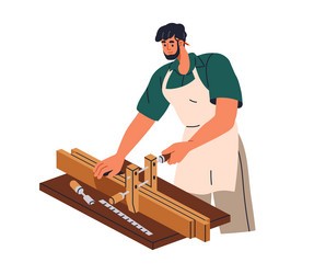 Carpenter measuring wood with caliper artisan Vector Image