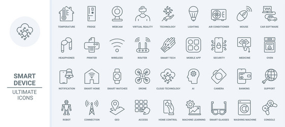 Smart home thin black and red line icons set Vector Image