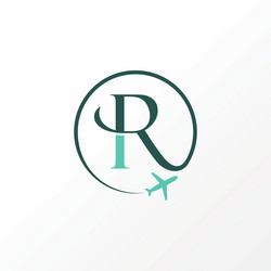 Letter r sans serif circle line airplane suitcase Vector Image