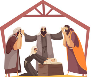 Mary giving birth to jesus in the stable Vector Image
