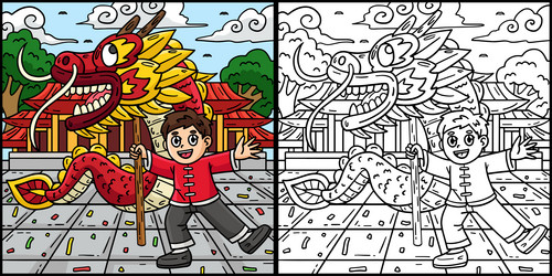 Year of the dragon dance kids Royalty Free Vector Image