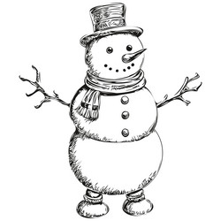 Snowman line art drawing intricate vintage Vector Image