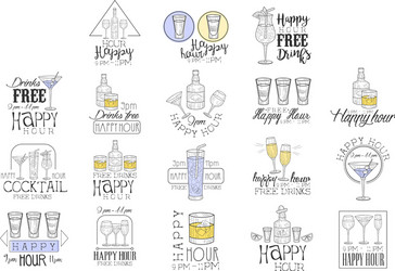 Cocktail bar happy hour promotion sign design Vector Image