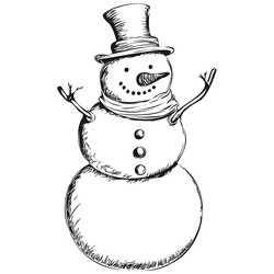 Snowman line art drawing intricate vintage Vector Image