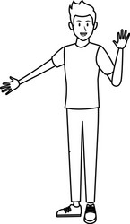 Man saying hi black and white Royalty Free Vector Image