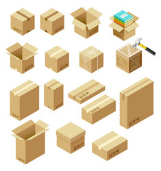 Isometric set wooden constructor small Royalty Free Vector