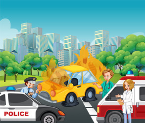 Accident scene with car crash in city Royalty Free Vector