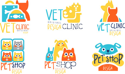 Vet clinic original label design set Royalty Free Vector