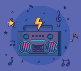 Radio with treble clef and quaver beam notes Vector Image
