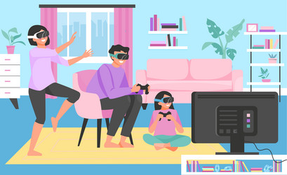 Family playing vr video games with children flat Vector Image