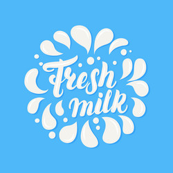 Lettering milk and milk drop splash Royalty Free Vector