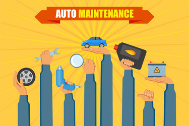 Car service poster with hand holding tools Vector Image