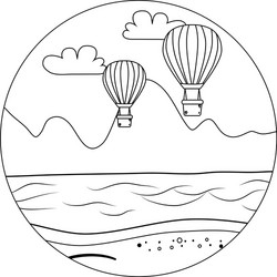 Beach cartoon round label in black and white Vector Image