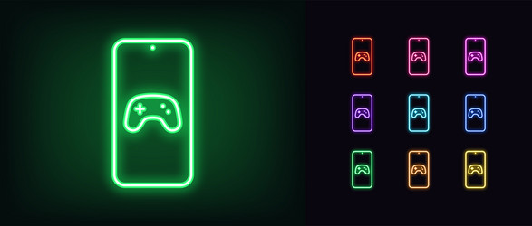 Outline neon game controller icon set glowing Vector Image