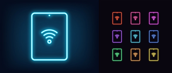 Outline neon wifi router icon set glowing Vector Image