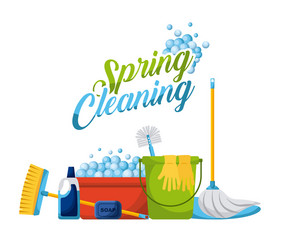 Spring cleaning - line lettering with flowers Vector Image