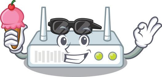 Successful router is installed in cartoon wall Vector Image