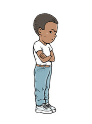 Offended little boy in a stubborn pose Royalty Free Vector