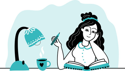 Young girl write diary cartoon author Royalty Free Vector