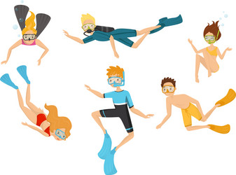 People characters diving set Royalty Free Vector Image