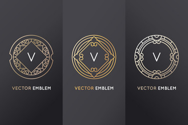 Set of outline emblems and badges Royalty Free Vector Image