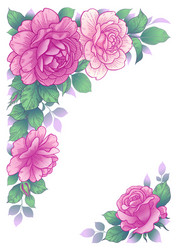 Corner background with pink roses and green Vector Image