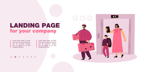 Cartoon family with suitcases exiting elevator Vector Image