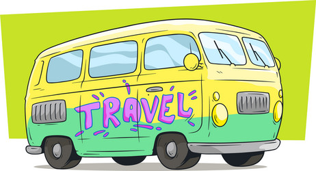 Cartoon colorful retro van bus with peace sign Vector Image