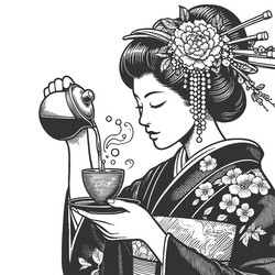 Tea plantation engraving Royalty Free Vector Image